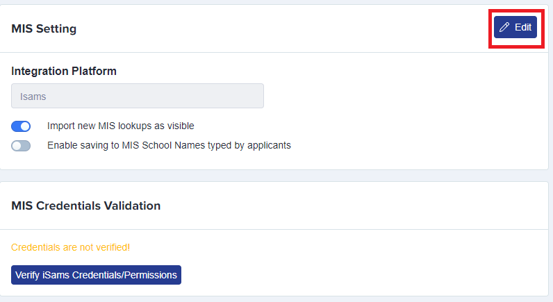 Isams Api Set Up